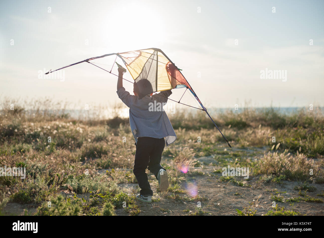 Boy flying kite in park hi-res stock photography and images - Alamy