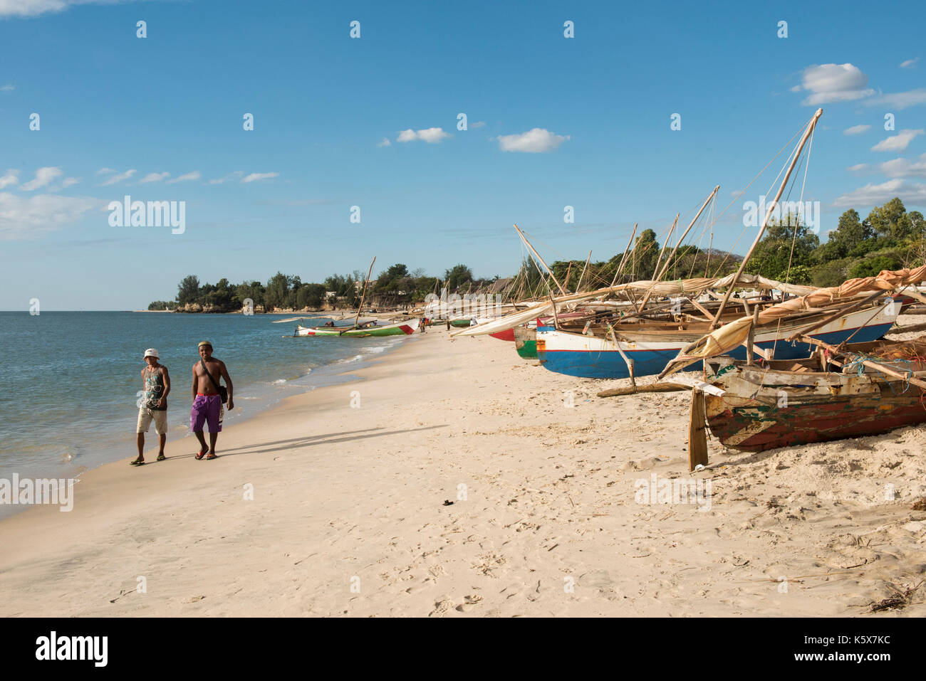 Fishing dhows lying on the beach, Petit Plage, Mahajanga, Madagascar ...