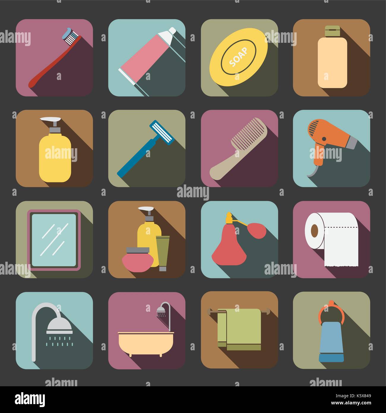 icon; bathroom; shower; vector; soap; toilet; hygiene; toothbrush; bath ...
