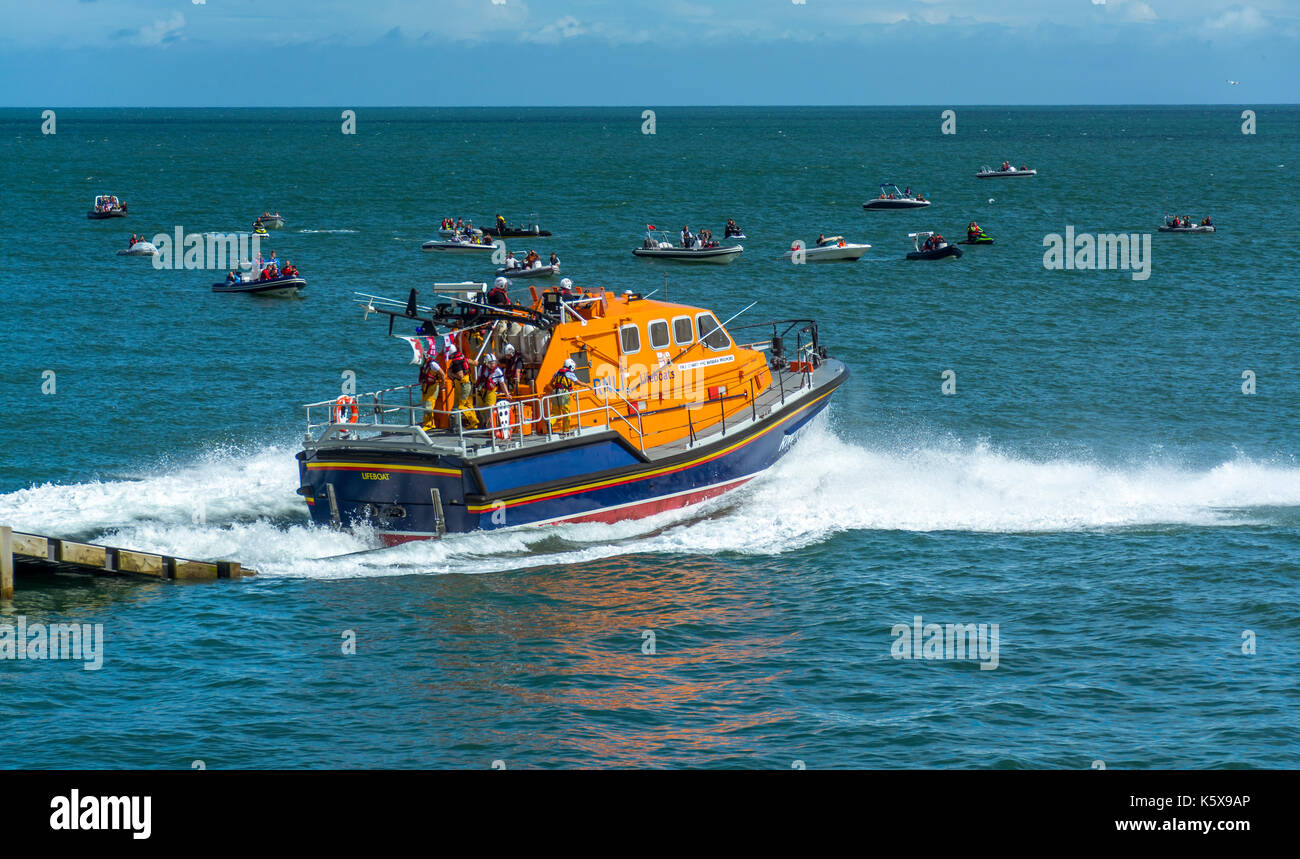 Lifeboat launch at Moelfre Lifeboat Day 2017 event on Anglesey Stock ...