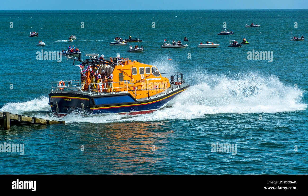 Lifeboat launch at Moelfre Lifeboat Day 2017 event on Anglesey Stock ...
