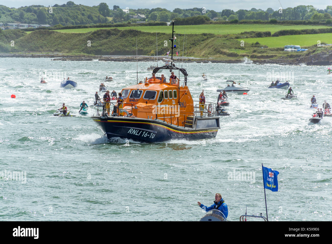 Moelfre lifeboat at sea on view at the Moelfre Lifeboat Day 2017 event ...