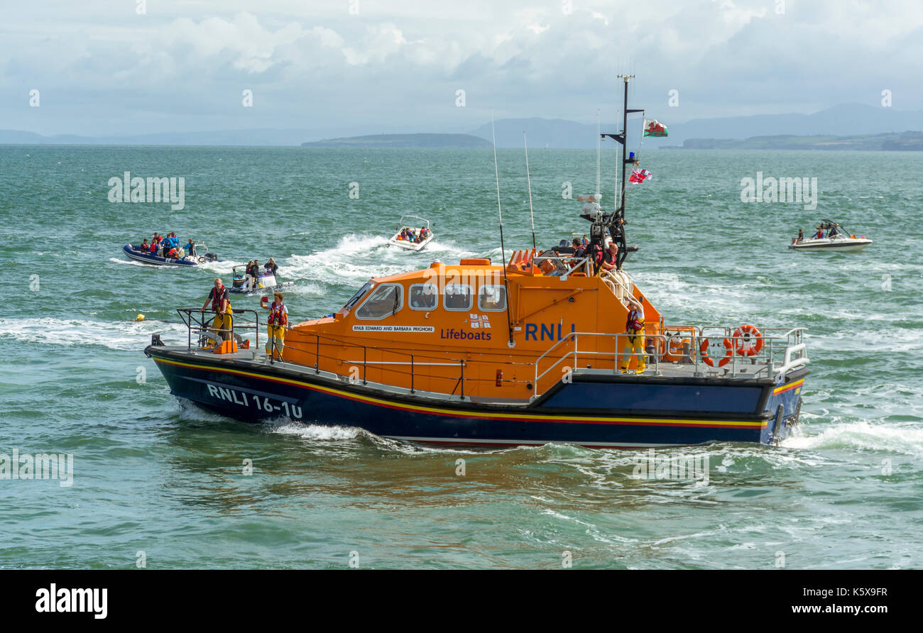 Moelfre lifeboat at sea on view at the Moelfre Lifeboat Day 2017 event ...