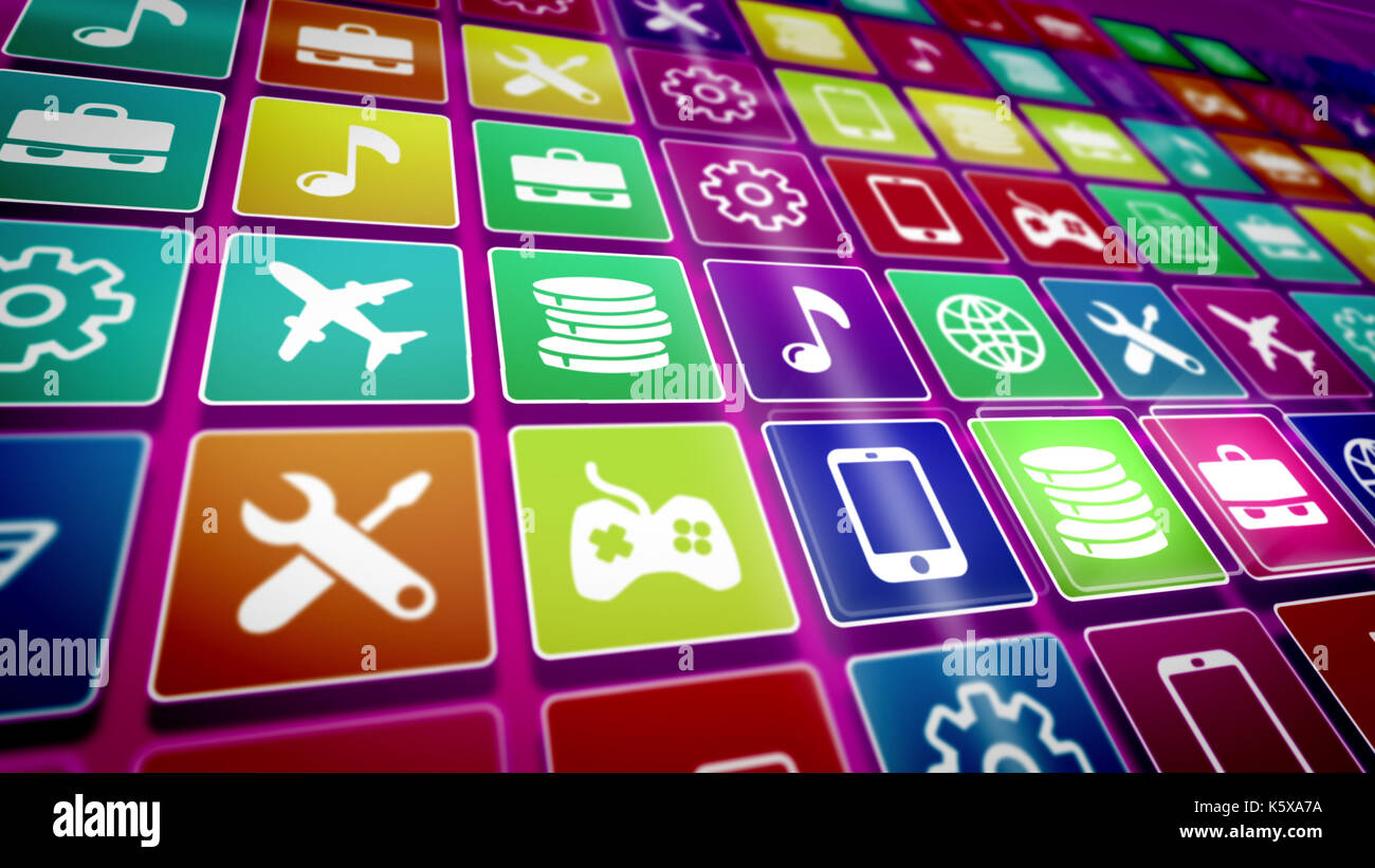 3d rendering of mobile application icons with the images of a cell ...