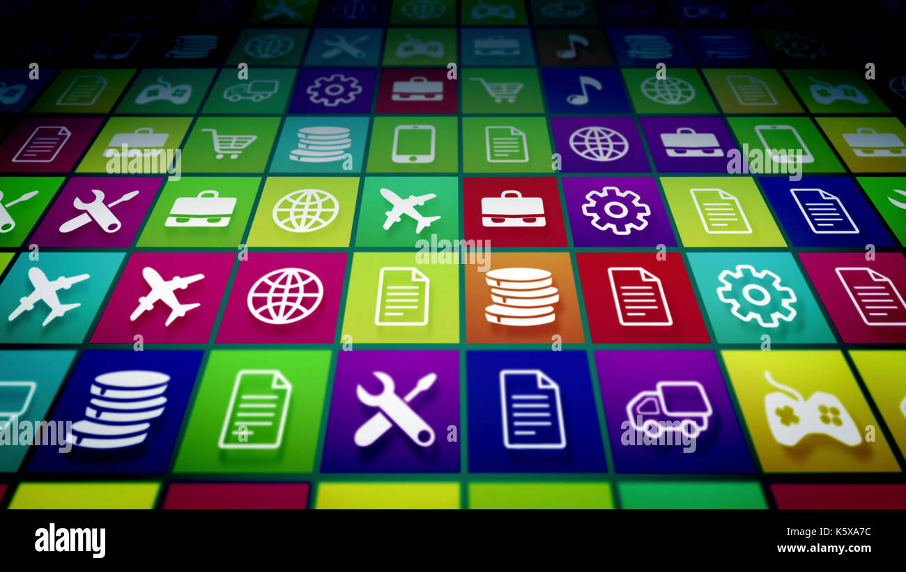 3d rendering of mobile application icons with the pictures of a smart ...