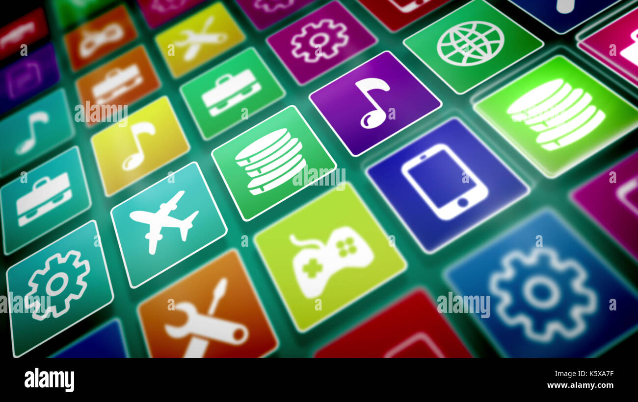 3d rendering of mobile application icons with the images of a mobile ...