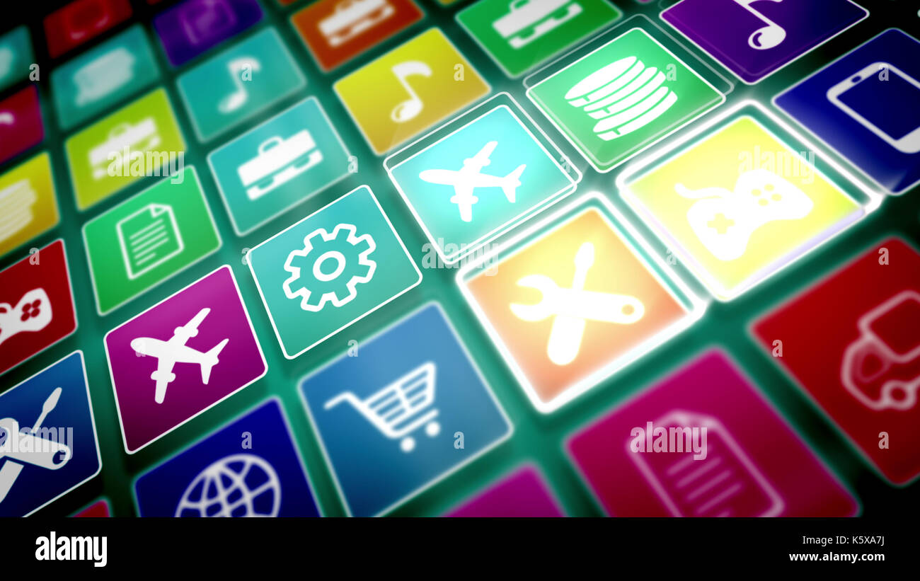 3d rendering of mobile application icons with the pictures of a smarte ...