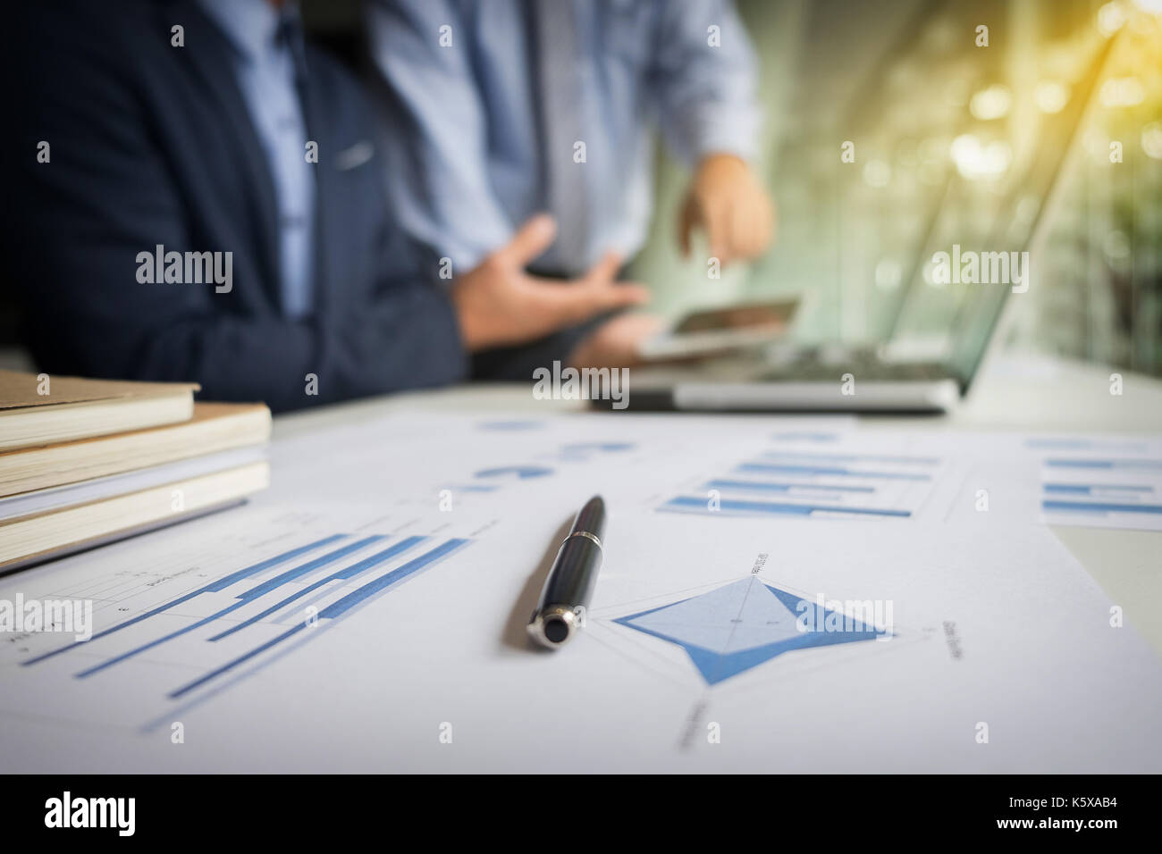 Teamwork process, blur background, Businessmen hands pointing at tablet ...