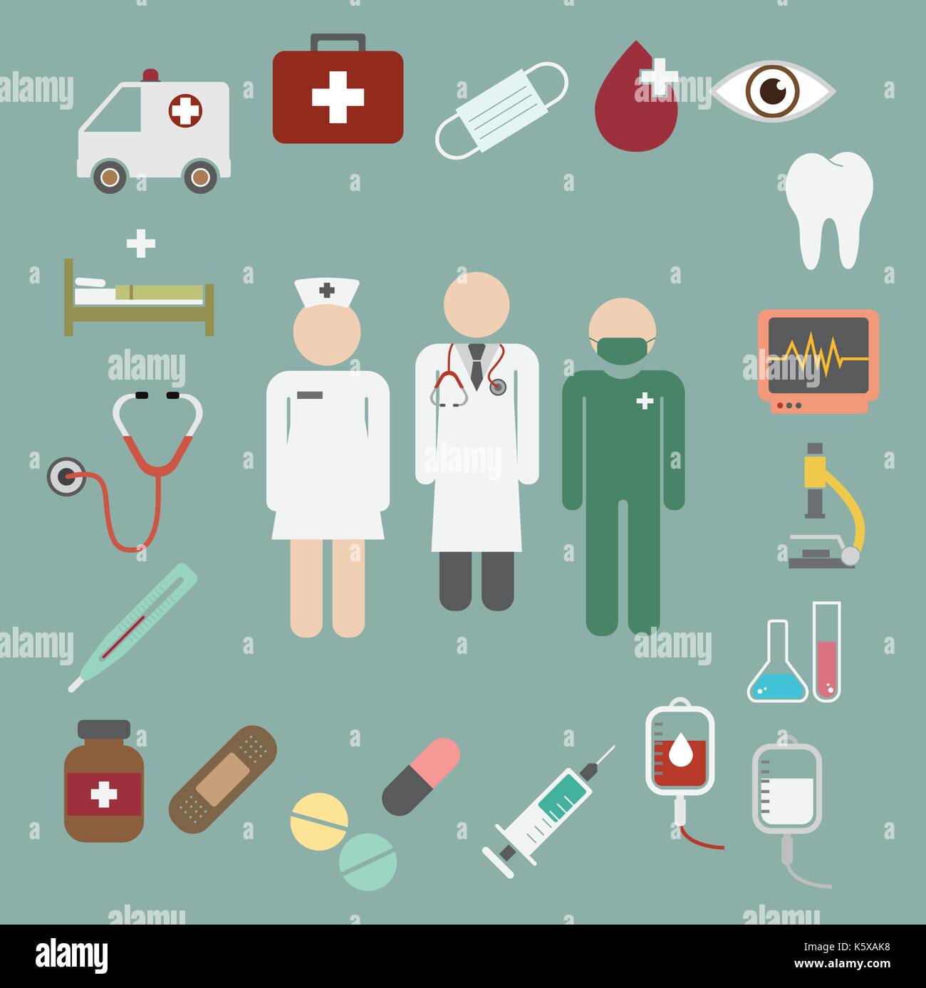 doctor and nurse team with medical and healthcare icon Stock Vector ...