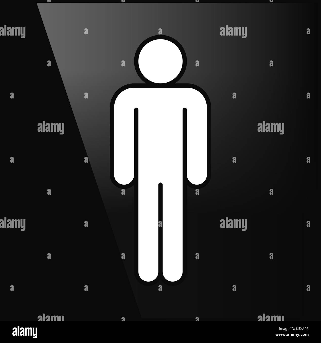 White sign man stands. Simple information symbol on black glossy ...