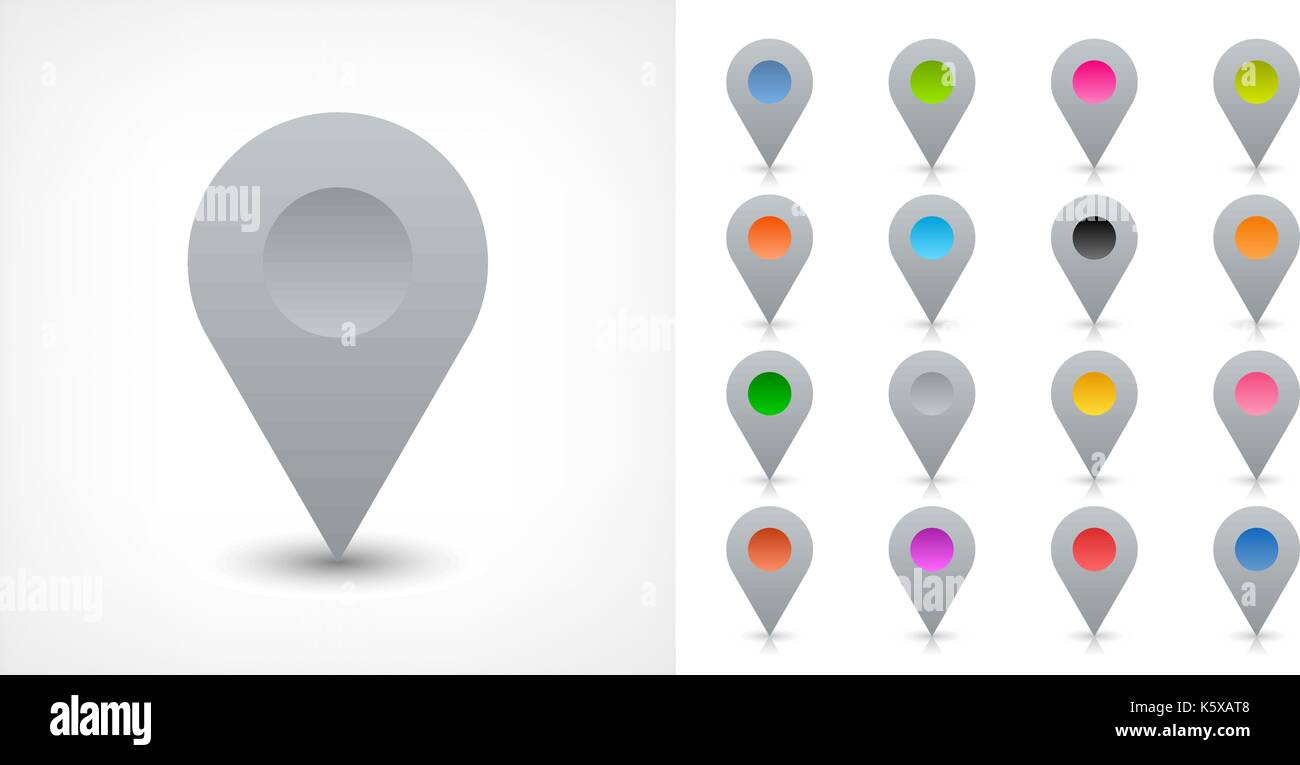 Map pin sign location icon with drop shadow in flat simple style. Gray ...