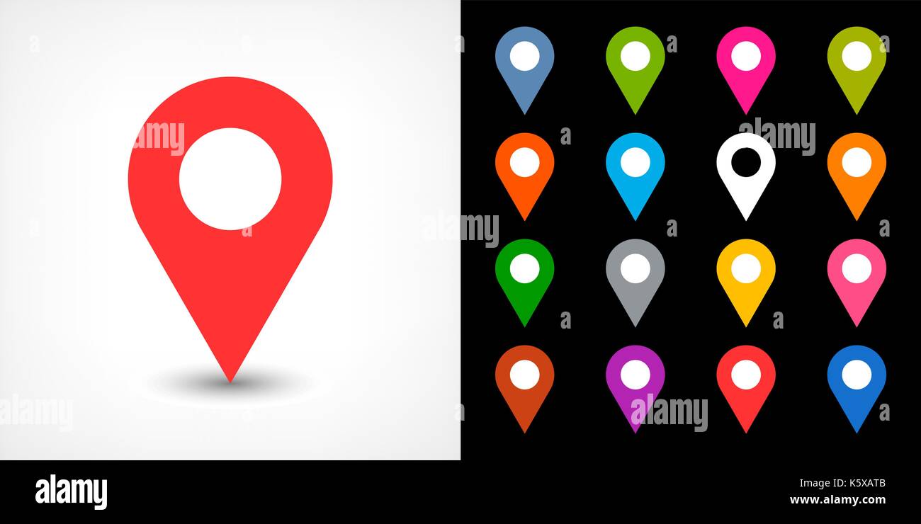 Map pin sign location icon with drop shadow in flat simple style. White ...