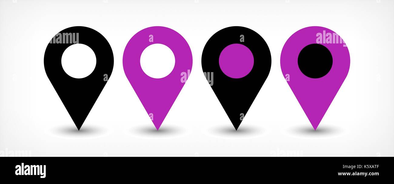 Map pin sign location icon with gray shadow in flat simple style. Four ...