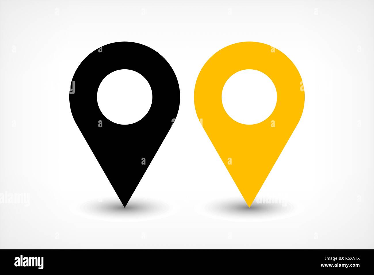 Map pin sign location icon with ellipse gray gradient shadow in flat ...