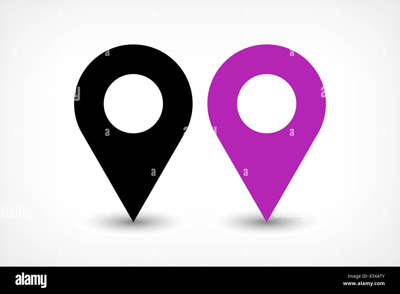 Map pin sign location icon with ellipse gray gradient shadow in flat ...