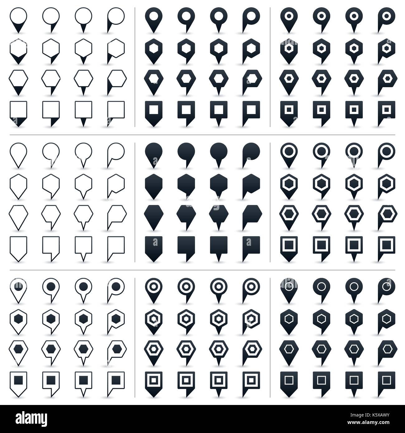 100 and 44 map pins sign location icon with gray shadow in flat style. Set 01 Simple black ...