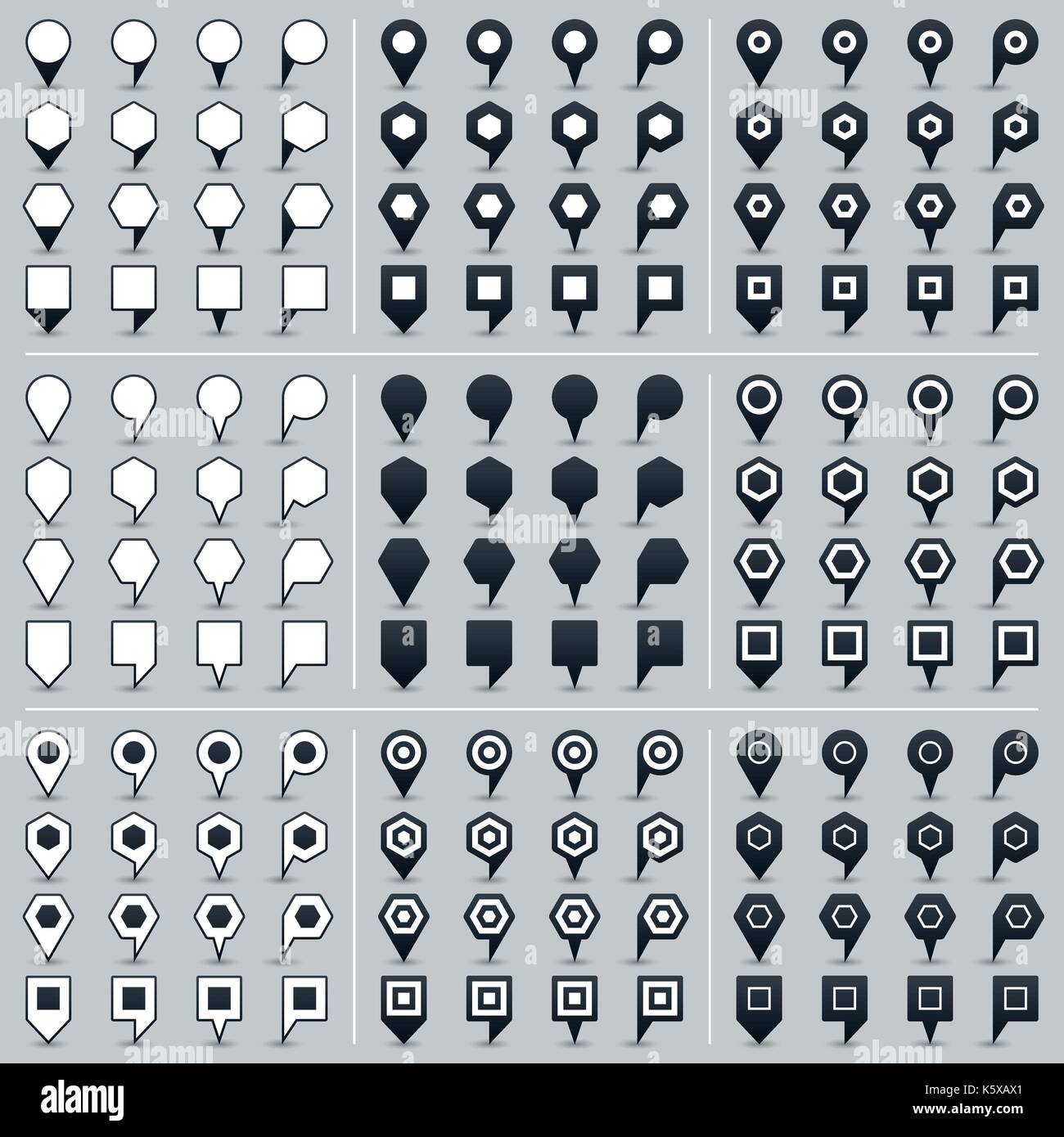 100 and 44 map pins sign location icon with gray shadow in flat style ...