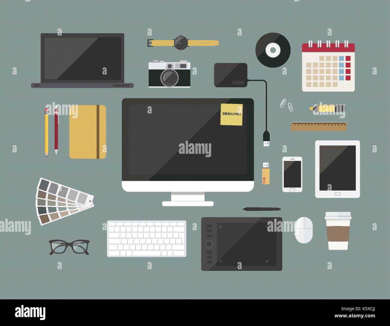 graphic designer items and tools,Flat design style Stock Vector Image ...