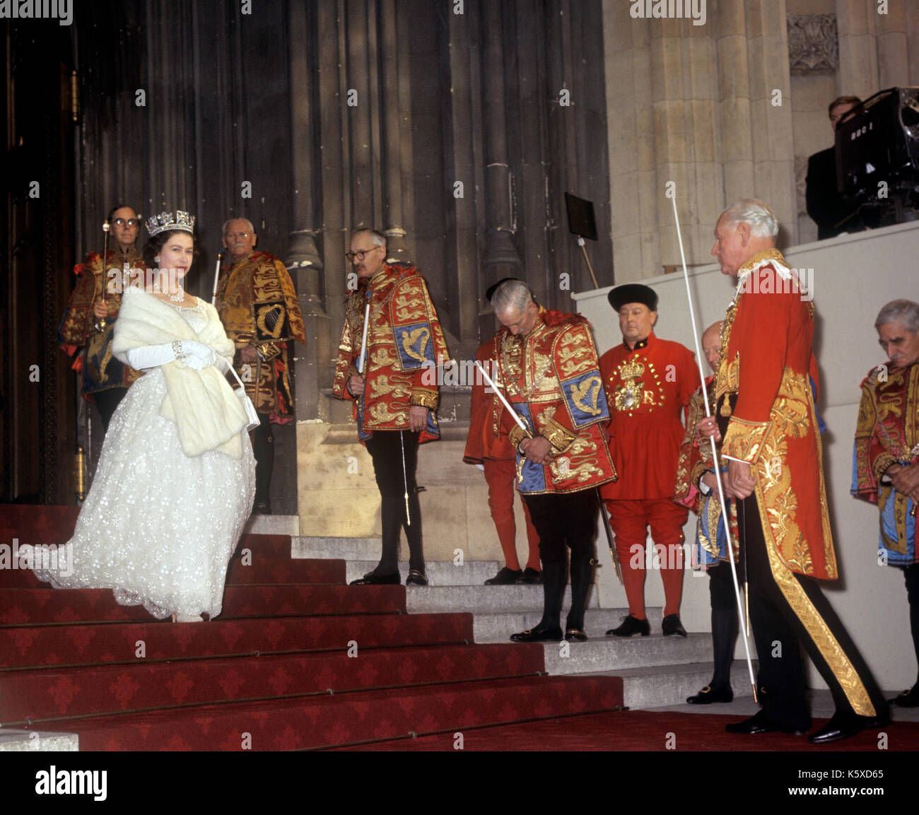 Queen Elizabeth II leaving after the State Opening of Parliament Stock ...