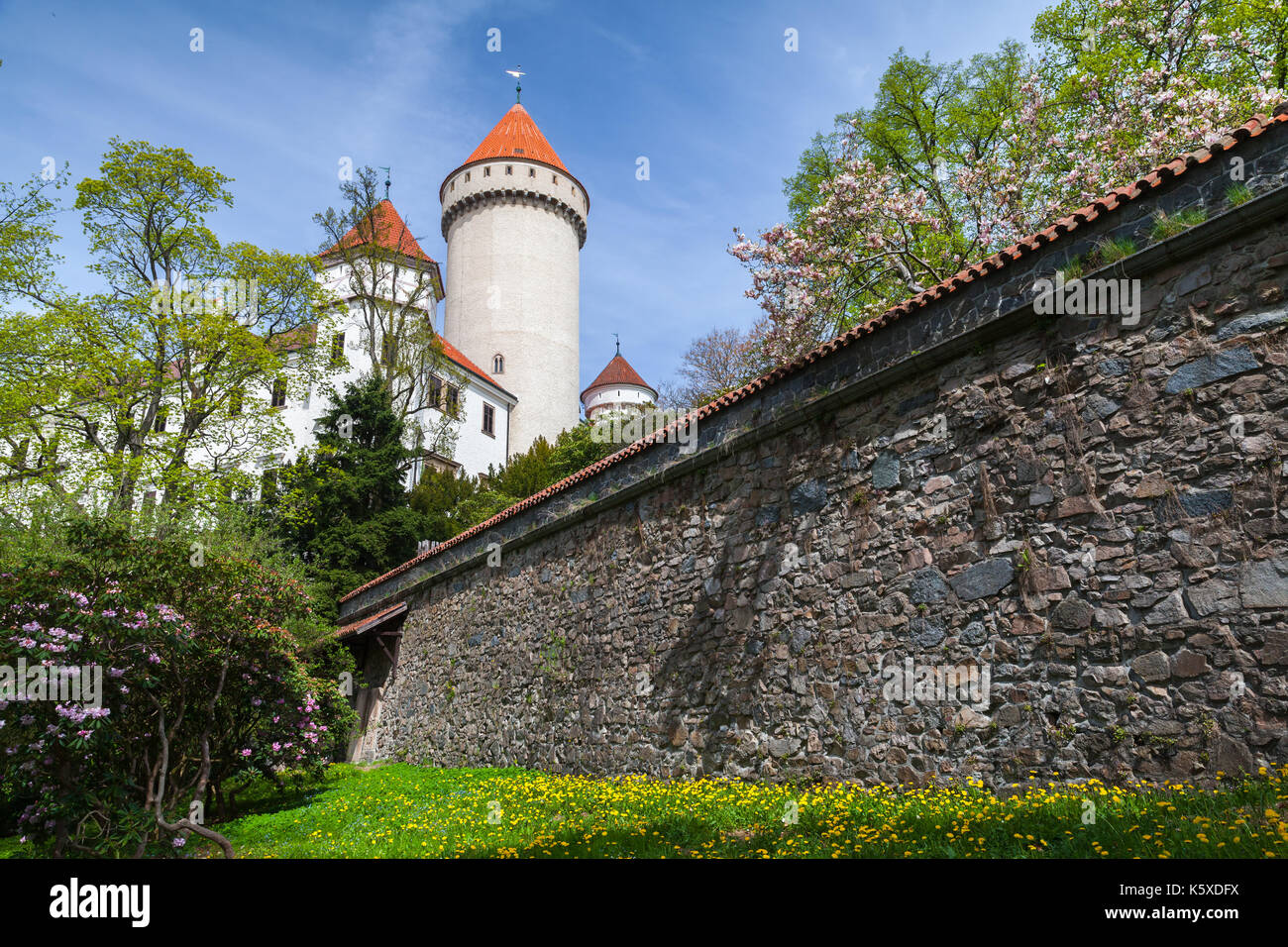Facade of Konopiste, castle in Czech Republic. It was established in ...