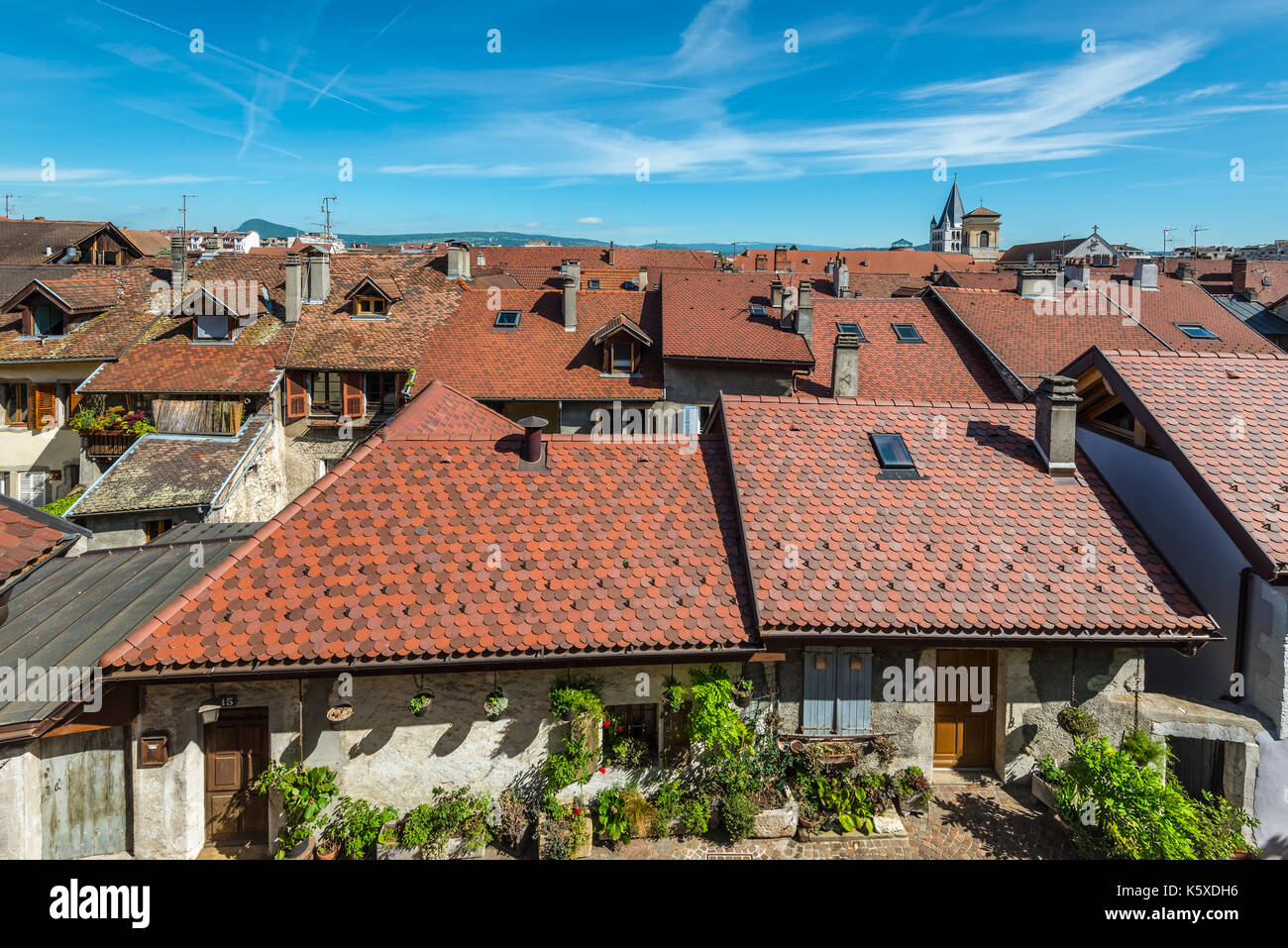 Annecy, France - May 25, 2016: Roofs of medieval buildings at sunny ...