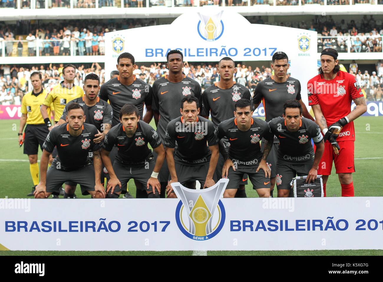 Santos, Brazil. 10th Sep, 2017. Corinthians team with their new uniform ...