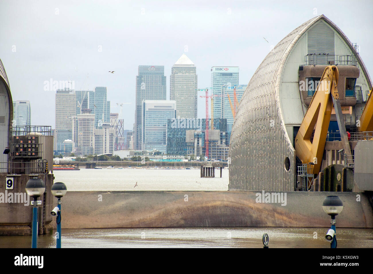 London, UK. 10th Sep, 2017. Thames barrier fully lifted. Thames barrier ...