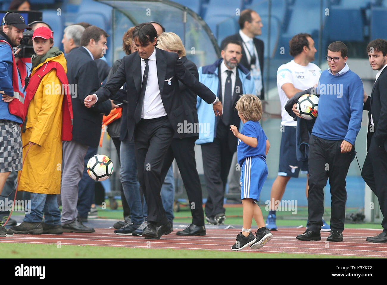 Italy, Rome, September 10, 2017: Simone Inzaghi with him son at the end ...