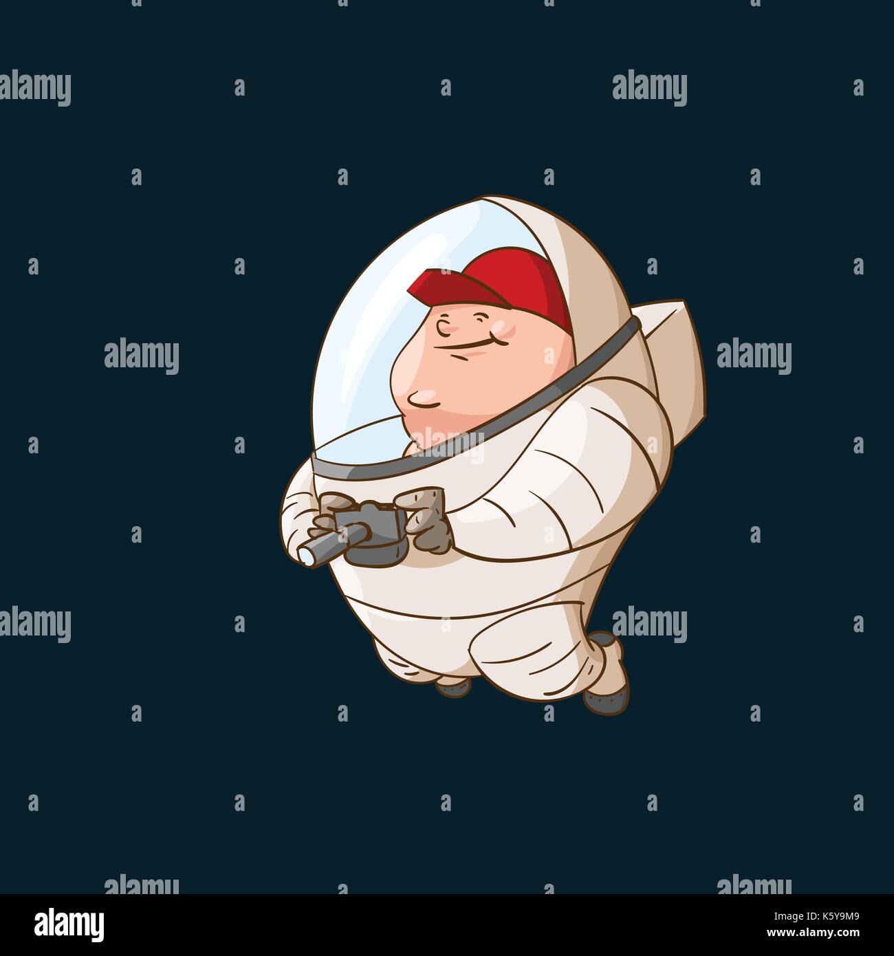 Colorful illustration of a space tourist in zero gravity, wearing a ...