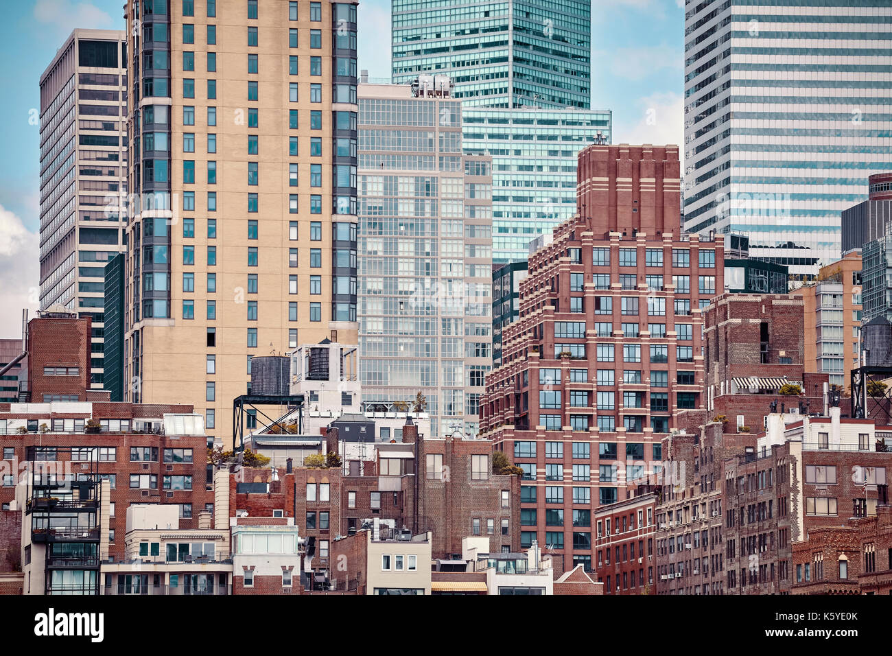 Varied architecture of Manhattan, color toning applied, New York City ...