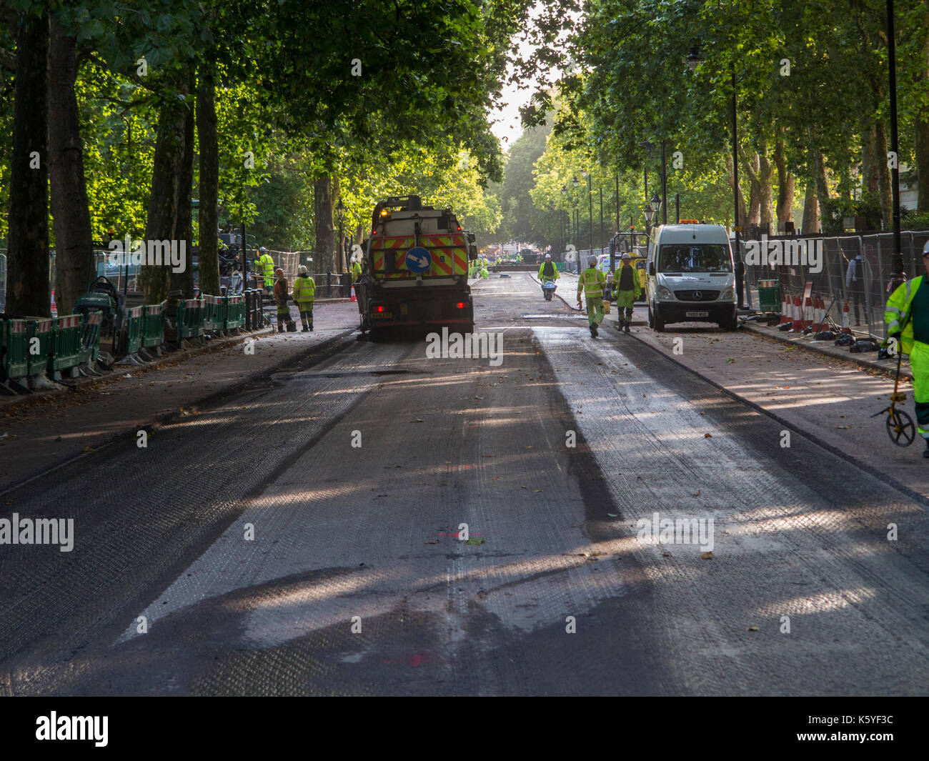 Birdcage Walk closed for road resurfacing Stock Photo - Alamy