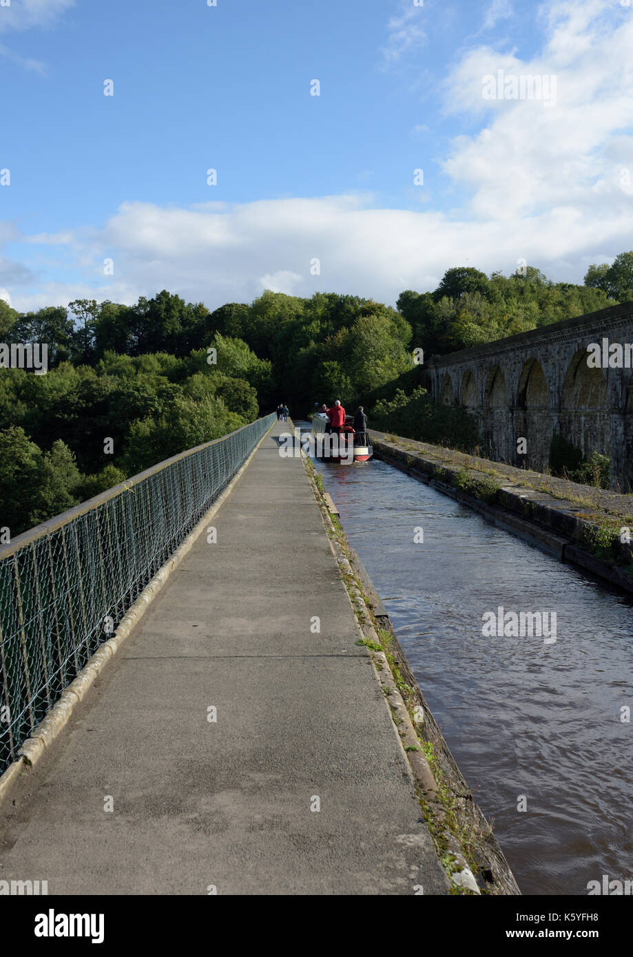 Chirk aqueduct towpath with guardrail edge protection, Llangollen canal ...