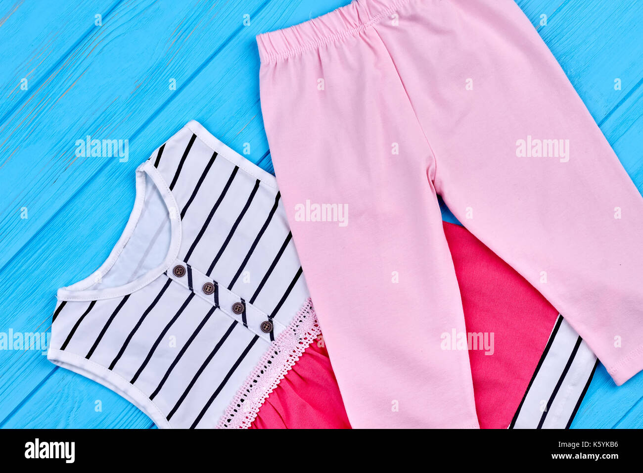 Close up of kids cotton apparel. Little girl trendy clothes for summer ...
