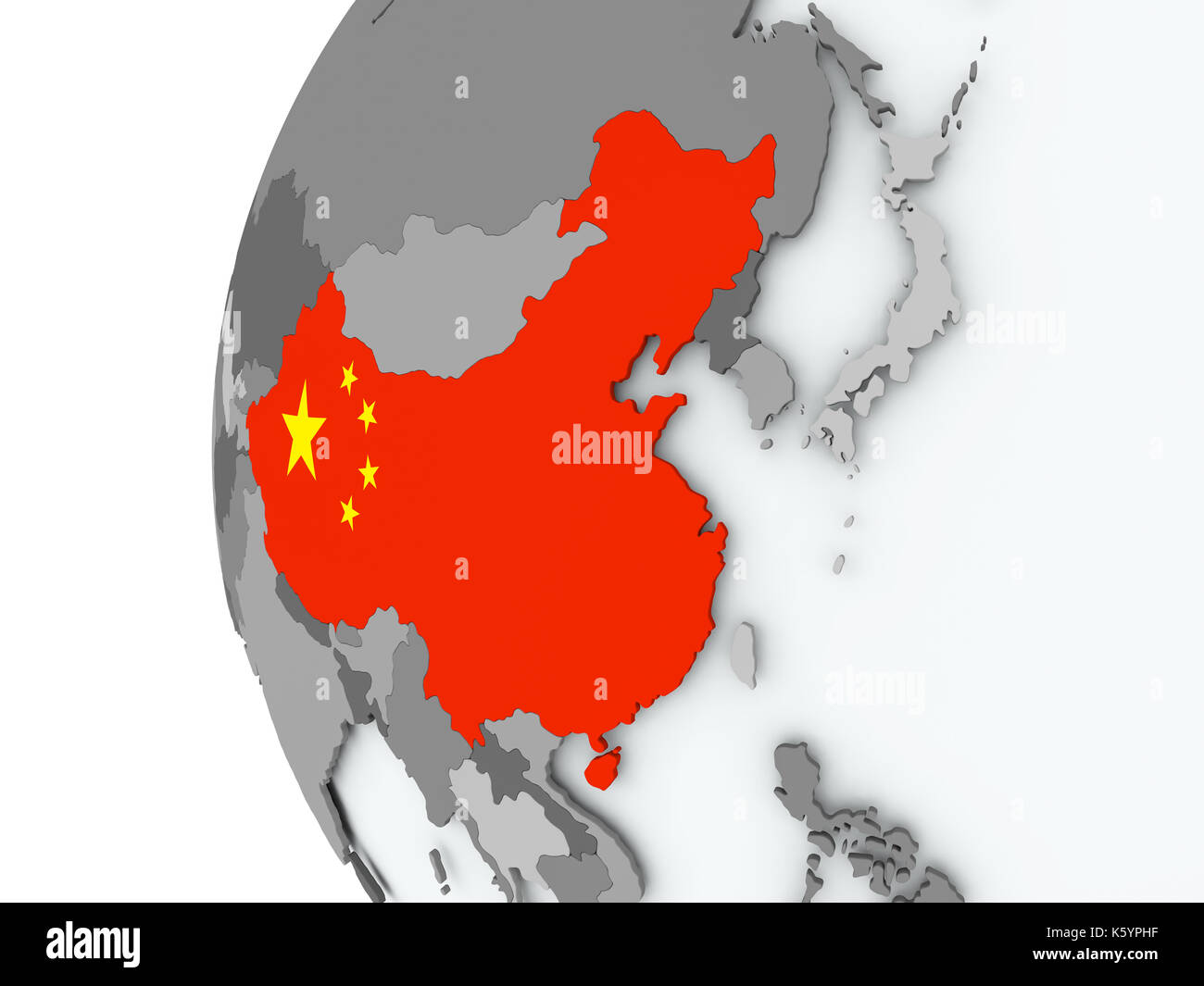 Illustration of China on political globe with embedded flag. 3D ...