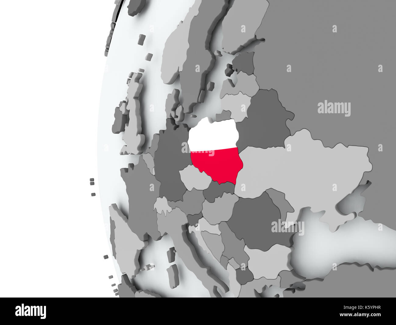 Illustration of Poland on political globe with embedded flag. 3D ...