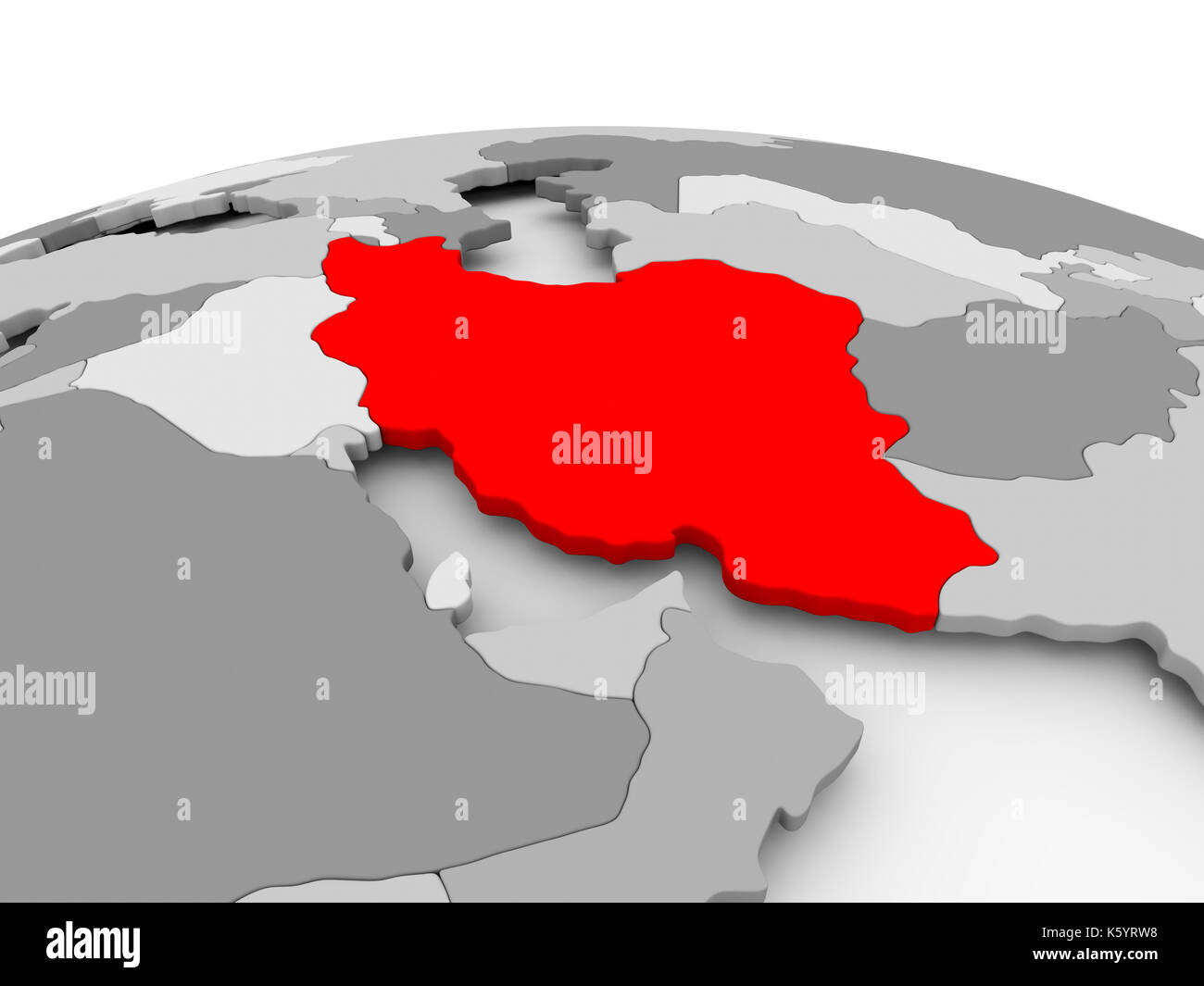 Iran in red on grey model of political globe. 3D illustration Stock ...