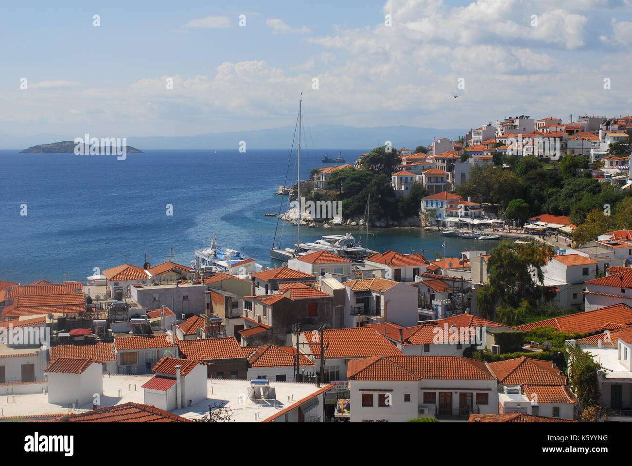 Skiathos town on Skiathos Island, Greece. Beautiful view of the old ...