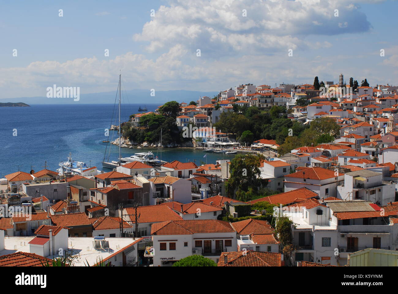 Skiathos town on Skiathos Island, Greece. Beautiful view of the old ...
