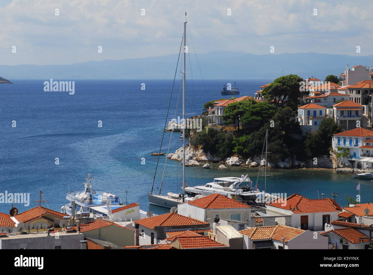 Skiathos town on Skiathos Island, Greece. Beautiful view of the old ...
