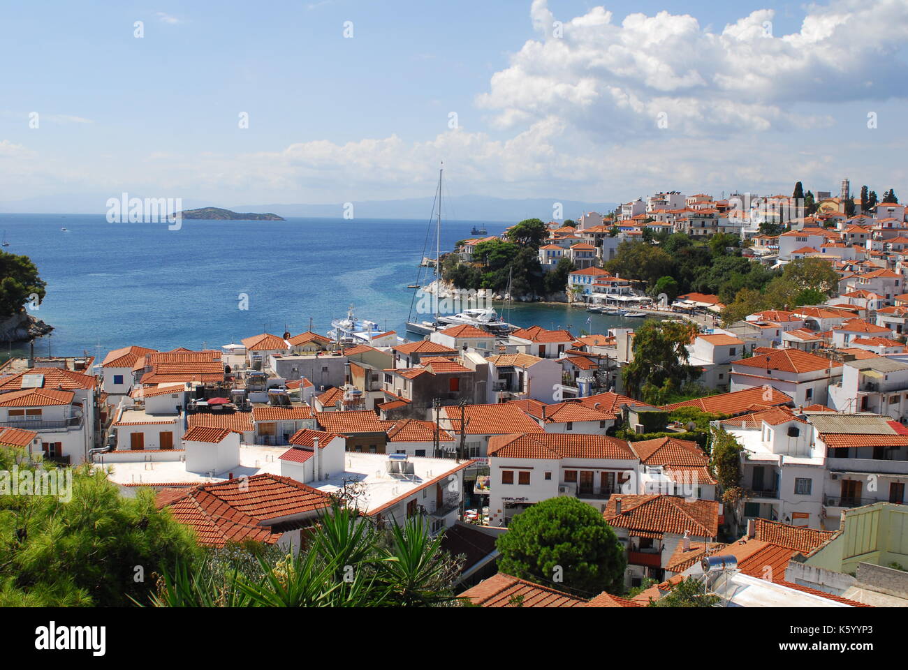 Skiathos town on Skiathos Island, Greece. Beautiful view of the old ...