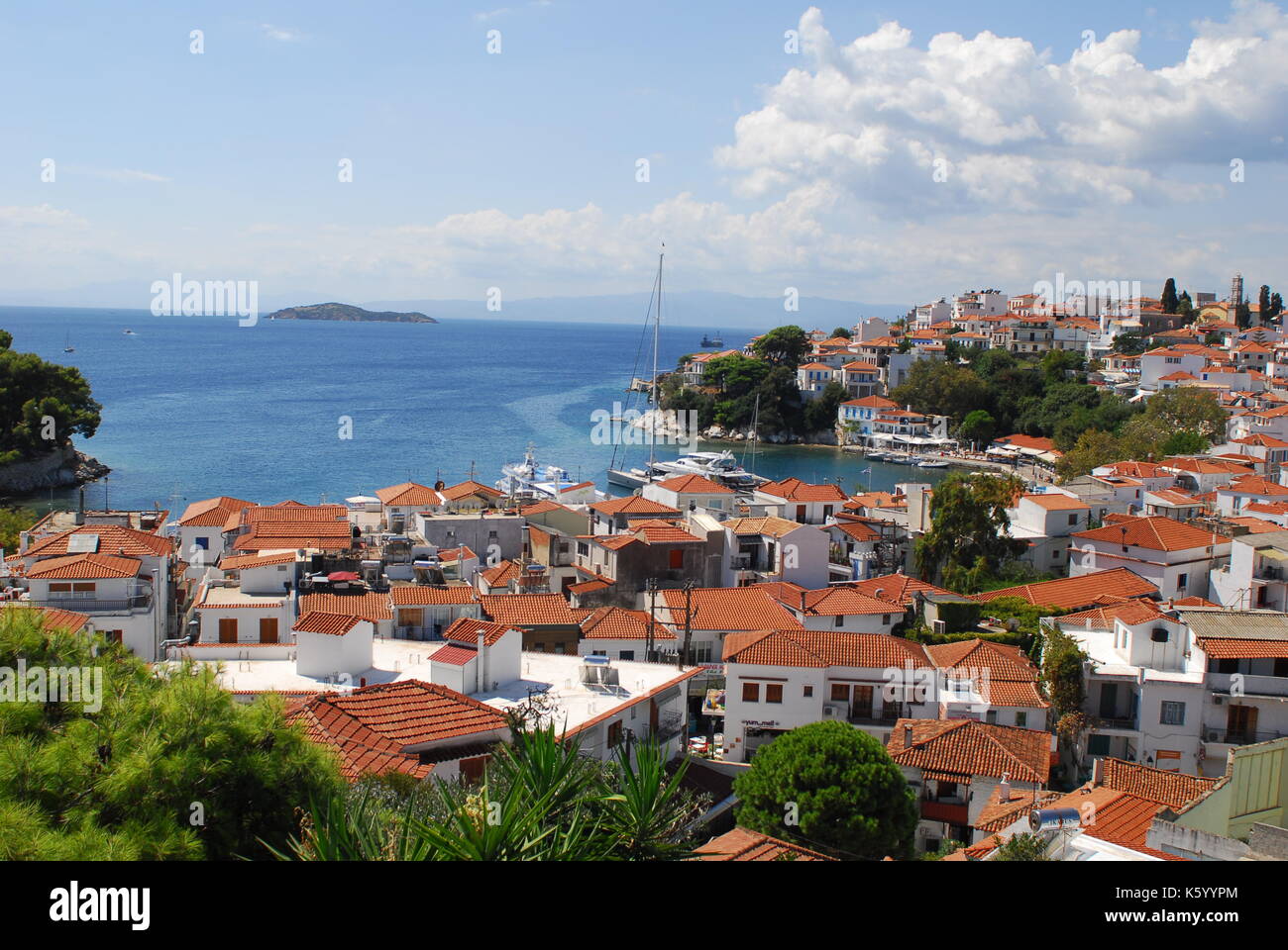 Skiathos town on Skiathos Island, Greece. Beautiful view of the old ...