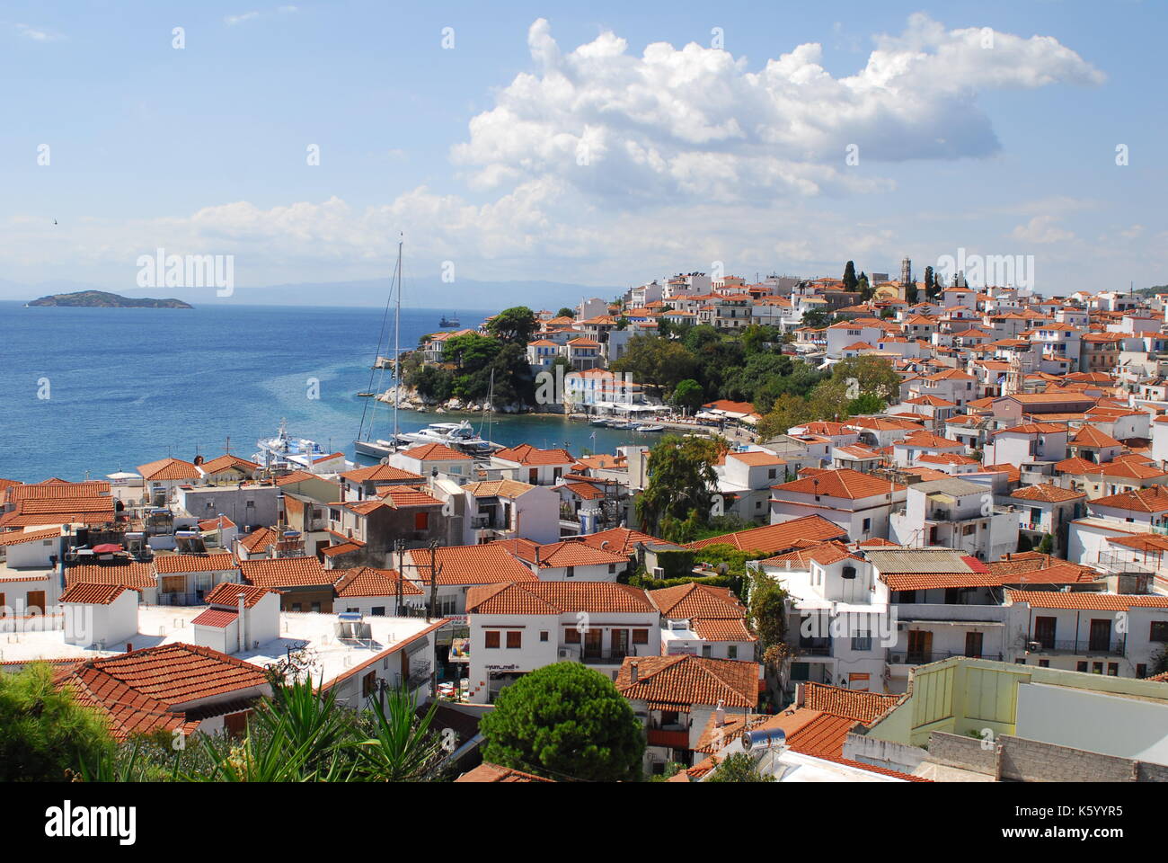 Skiathos town on Skiathos Island, Greece. Beautiful view of the old ...