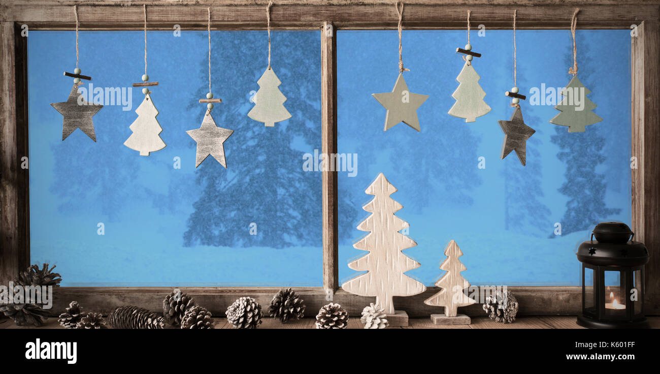 Window, Winter Scenery, Christmas Tree Stock Photo - Alamy