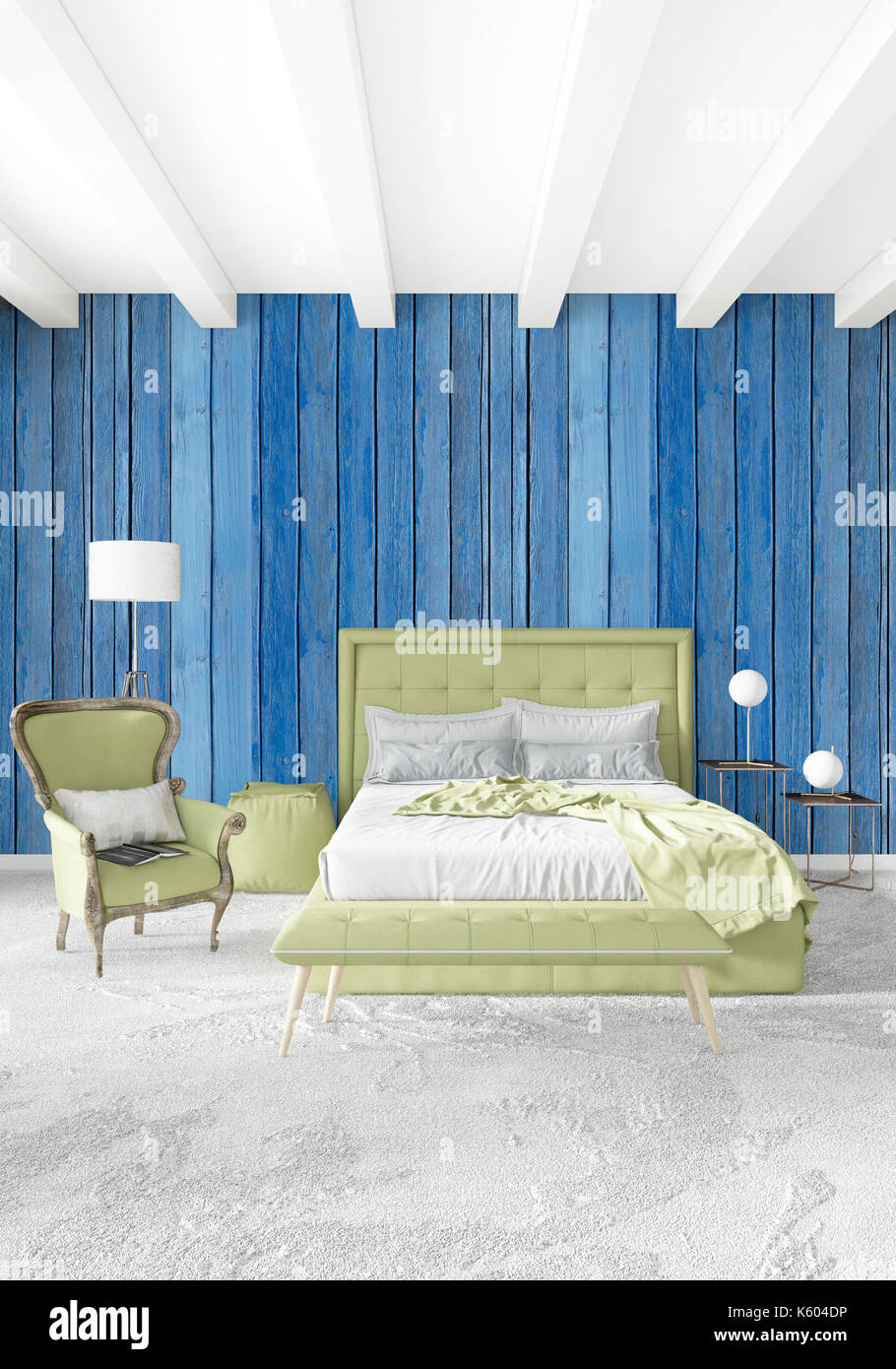 Vertical Bedroom Minimal or Loft style Interior Design. 3D Rendering ...