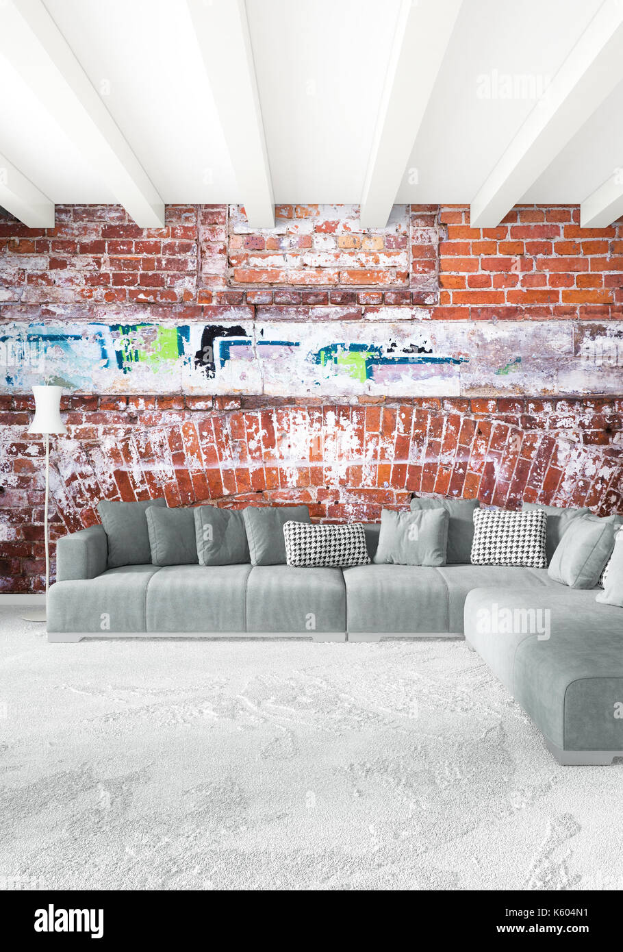 Vertical Bedroom Minimal or Loft style Interior Design. 3D Rendering ...