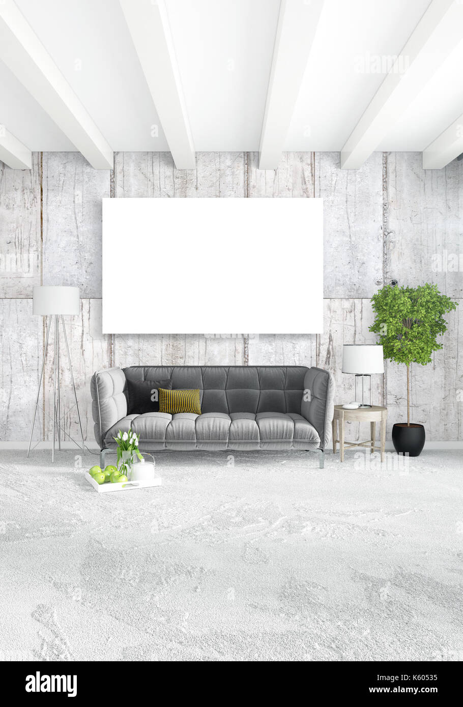 Vertical Bedroom Minimal or Loft style Interior Design. 3D Rendering ...