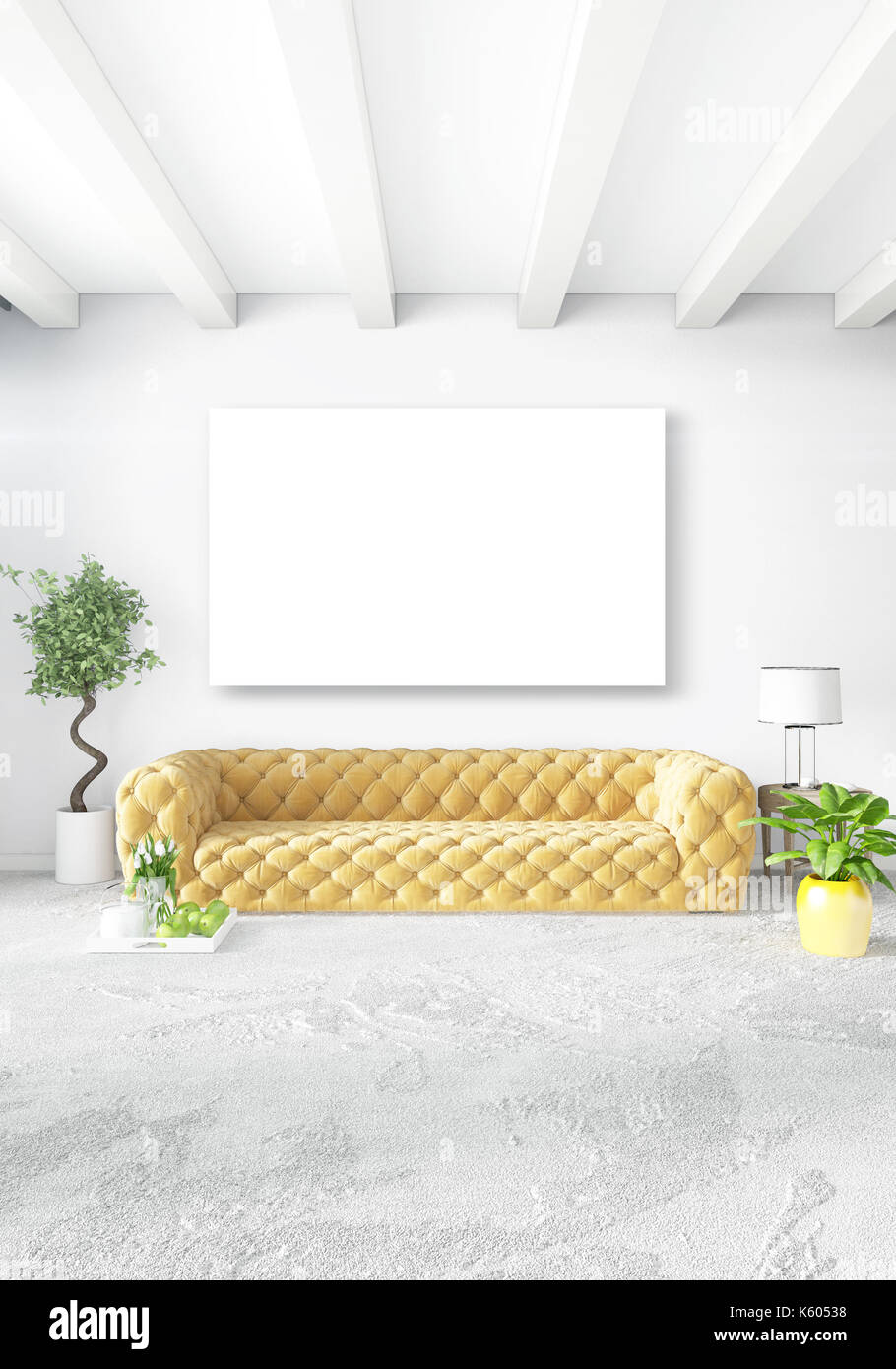 Vertical Bedroom Minimal or Loft style Interior Design. 3D Rendering ...