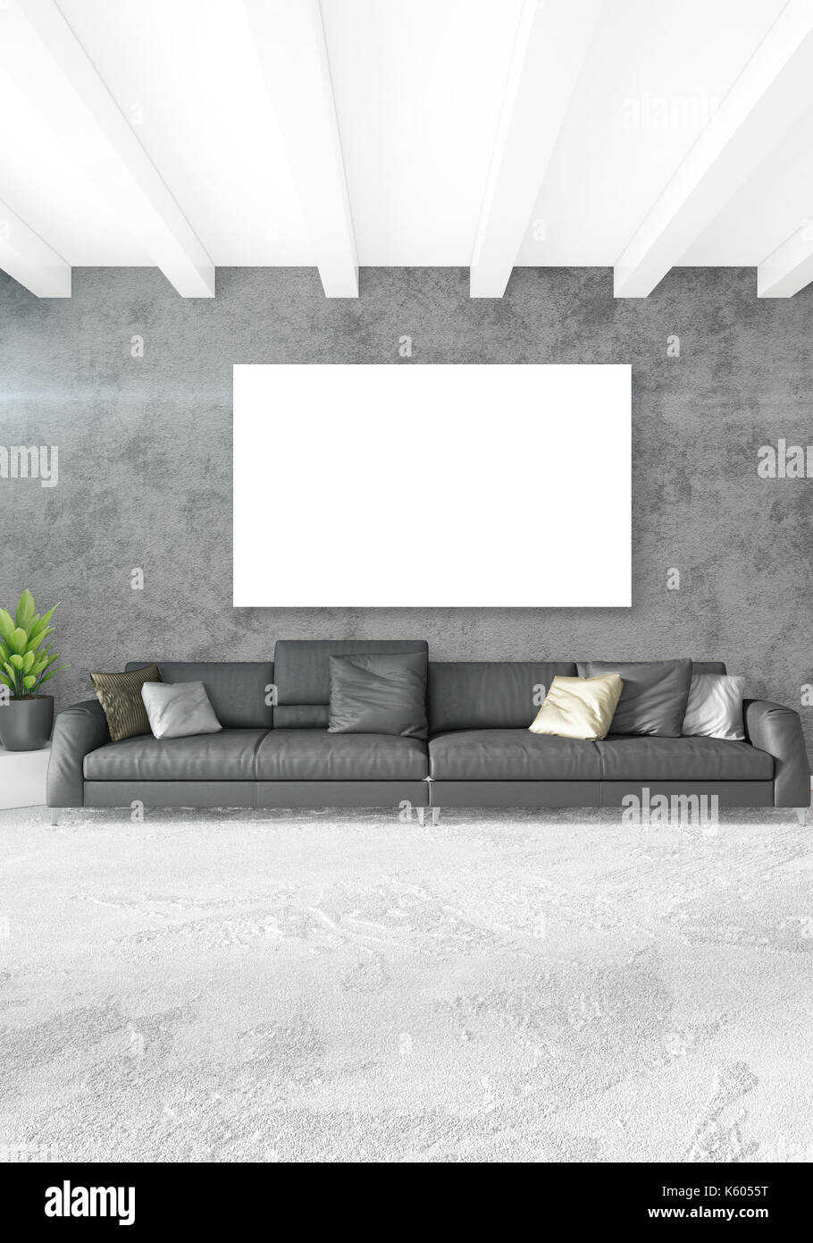 Vertical Bedroom Minimal or Loft style Interior Design. 3D Rendering ...