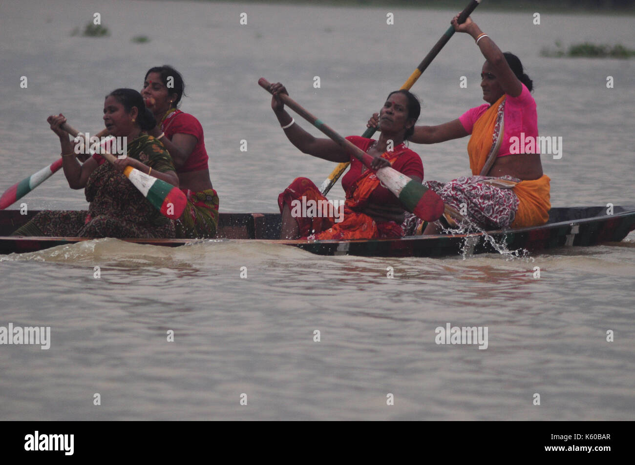 Agartala, India. 10th Sep, 2017. Indian oarsmen row boats during the ...