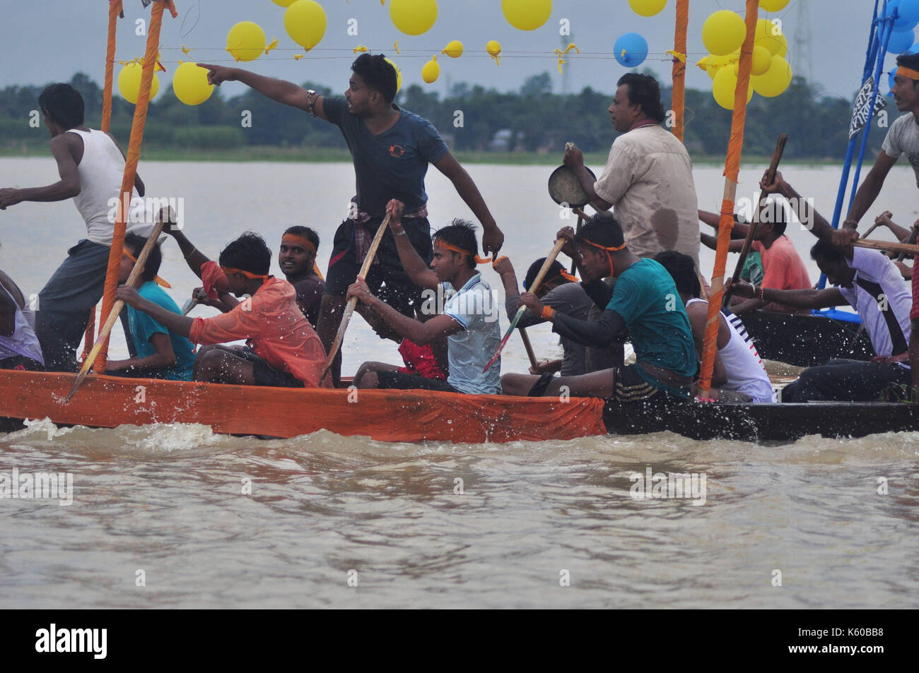 Agartala, India. 10th Sep, 2017. Indian oarsmen row boats during the ...